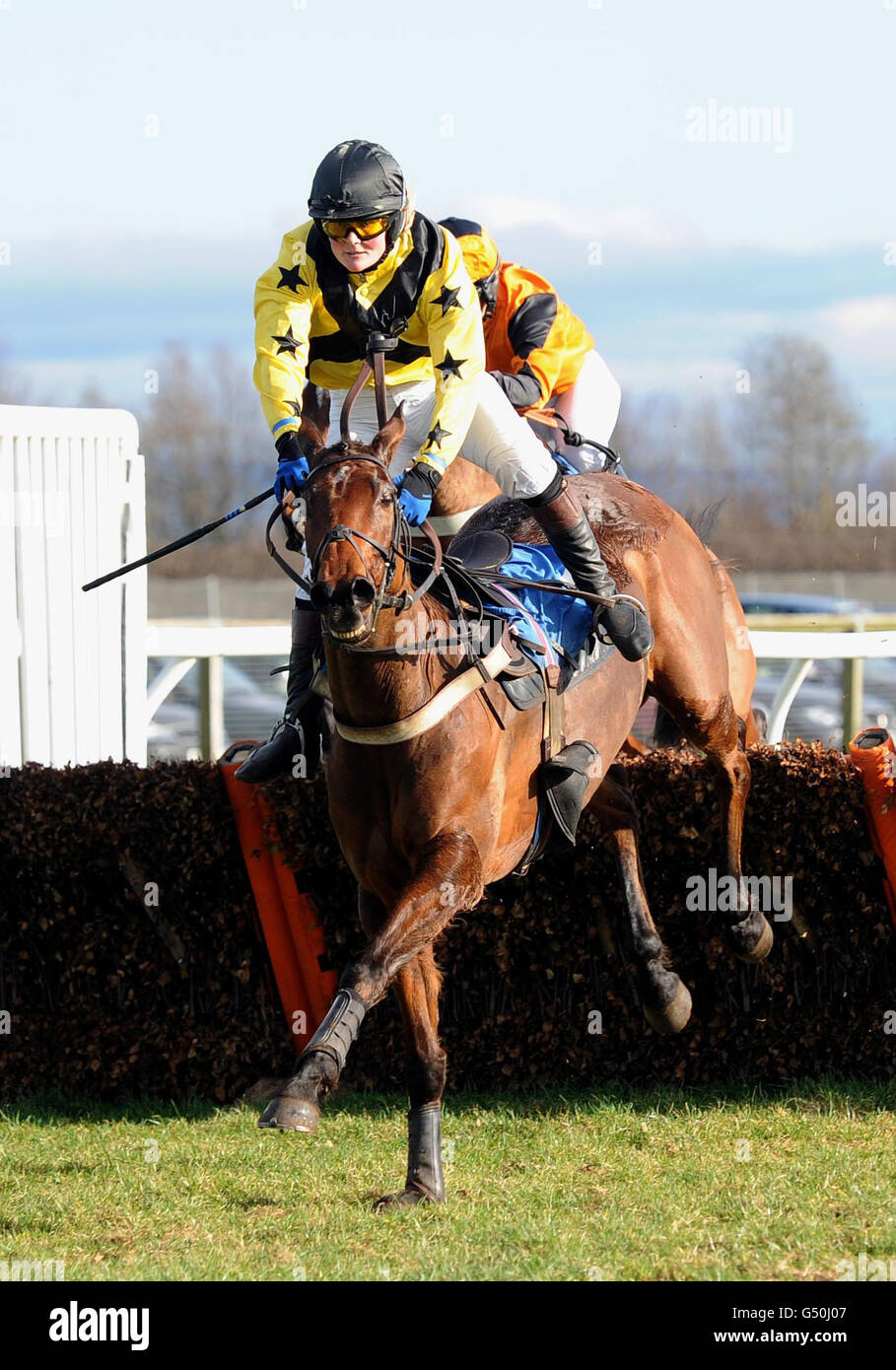 Joanne Brown and Andy Vic jump the final hurdle on their way to victory ...