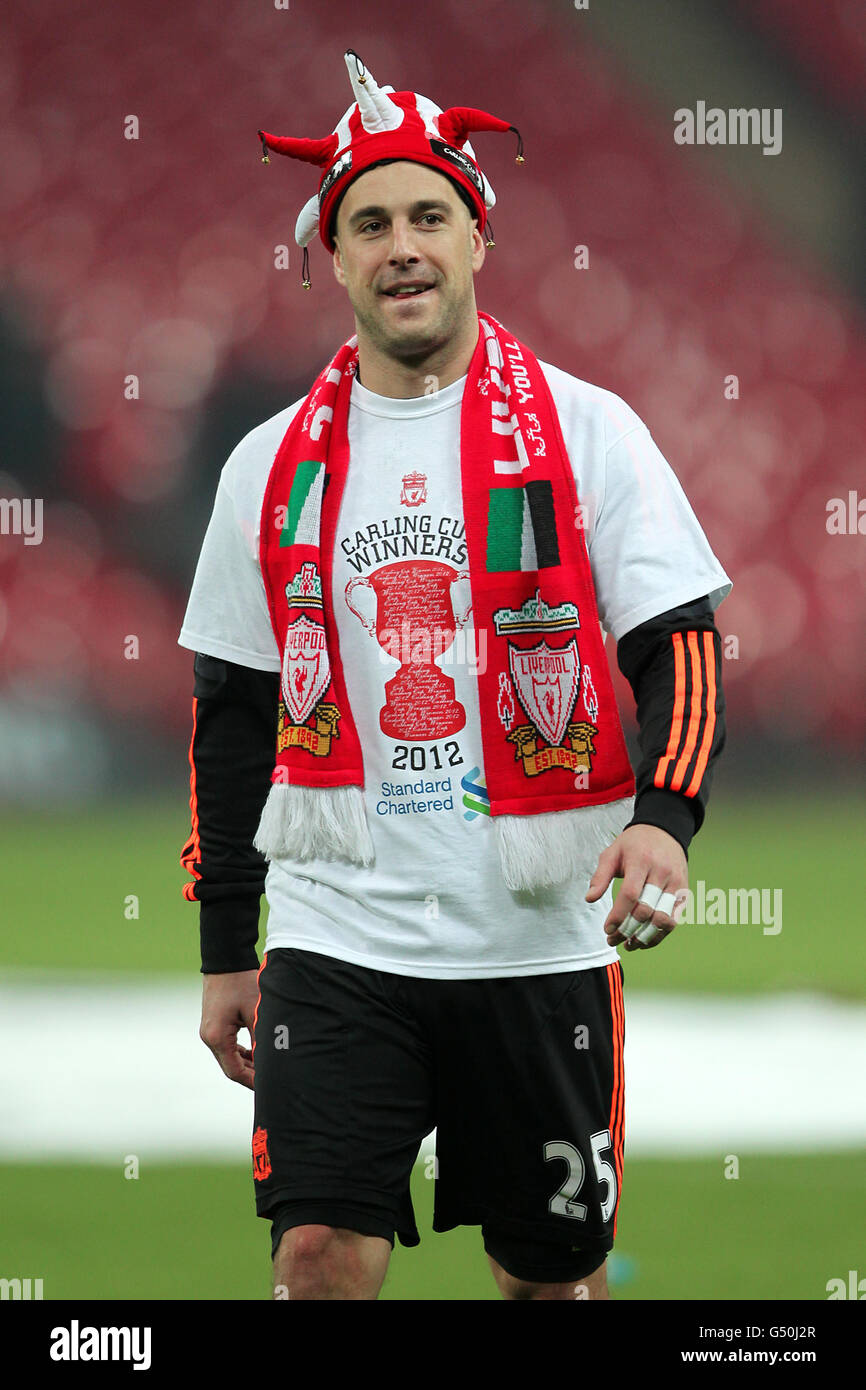 Liverpool goalkeeper Jose Reina during the post-match celebrations ...