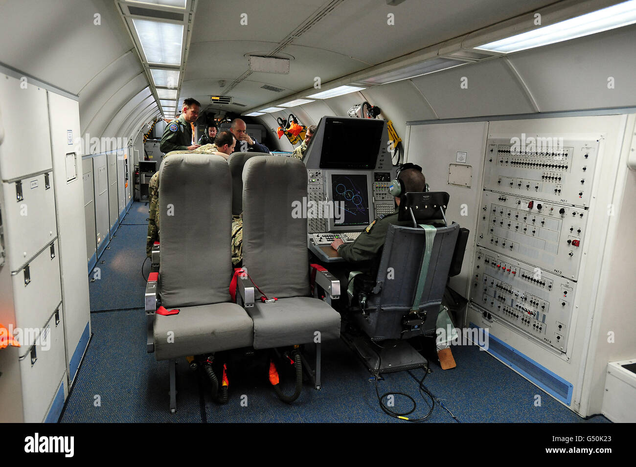 General view inside the E-3D Sentry aircraft at RAF Waddington ...
