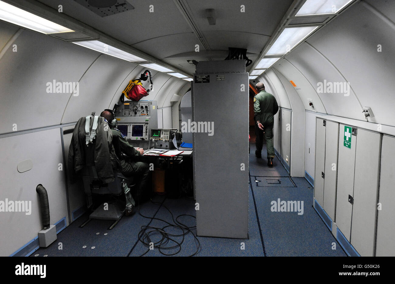 General view inside the E-3D Sentry aircraft at RAF Waddington ...