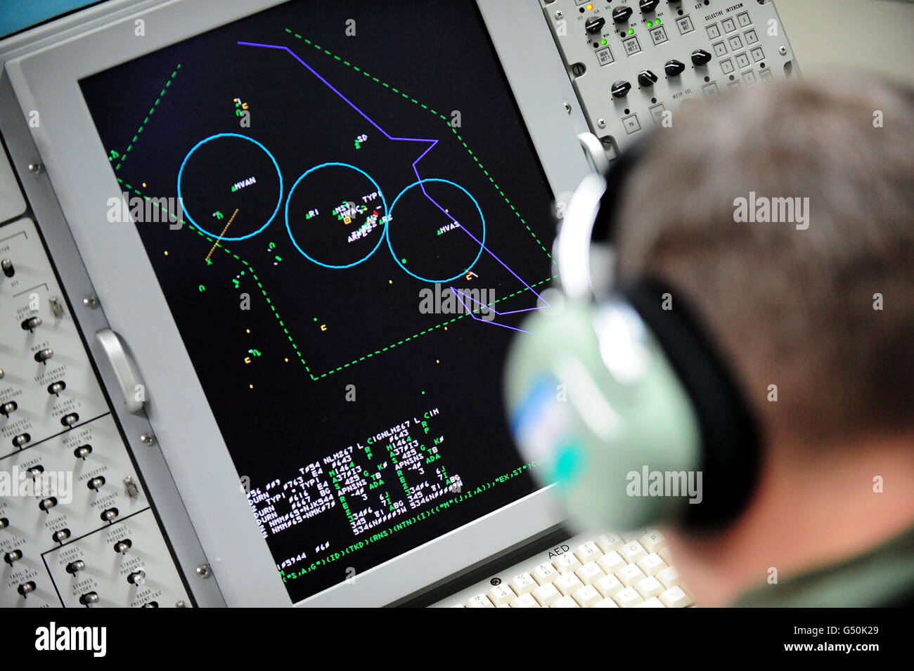 General view of monitoring screen inside the E-3D Sentry aircraft at ...