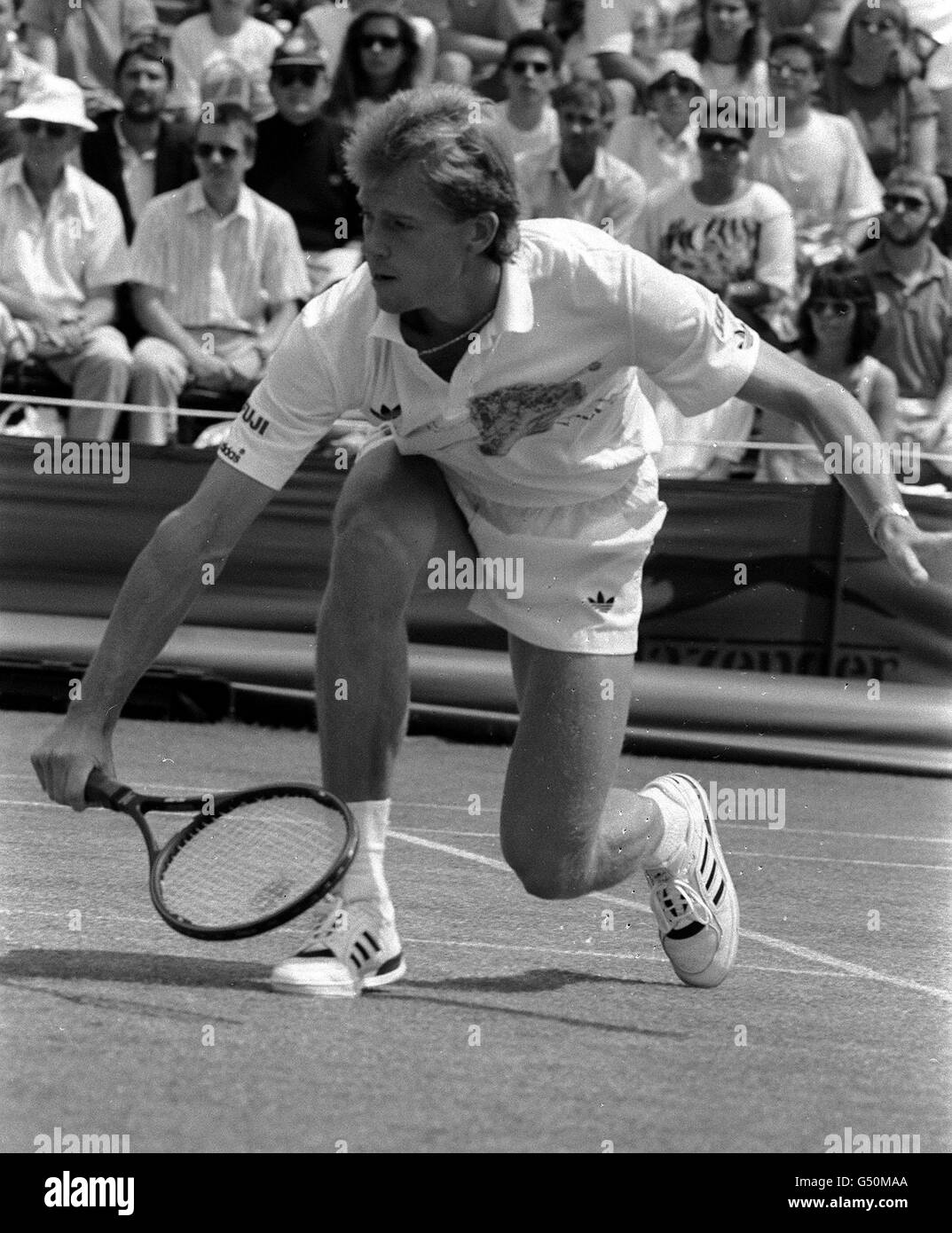 Defending men's singles champion Stefan Edberg in action against ...