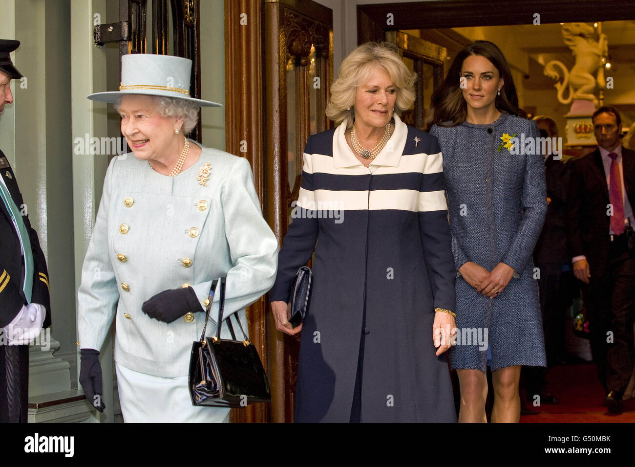 Queen Elizabeth II, the Duchess of Cambridge and the Duchess of ...