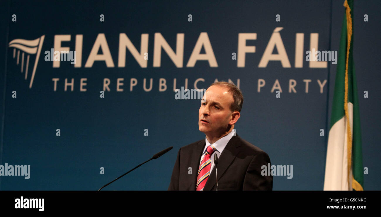 Fianna Fail Leader Micheal Martin opens the Fianna Fail Ard Fheis at the RDS (Royal Dublin ...