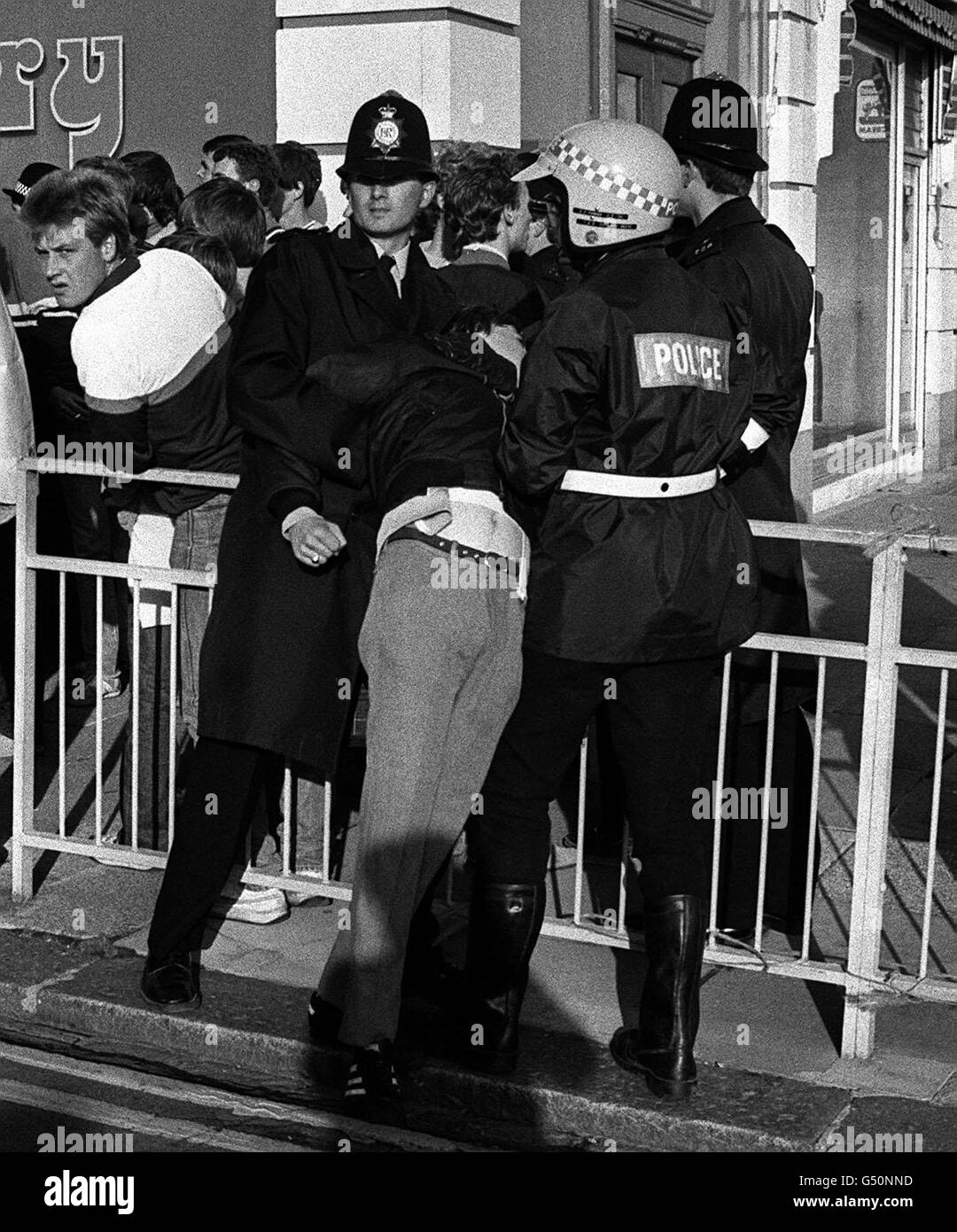 Football fans photo police Black and White Stock Photos & Images - Alamy