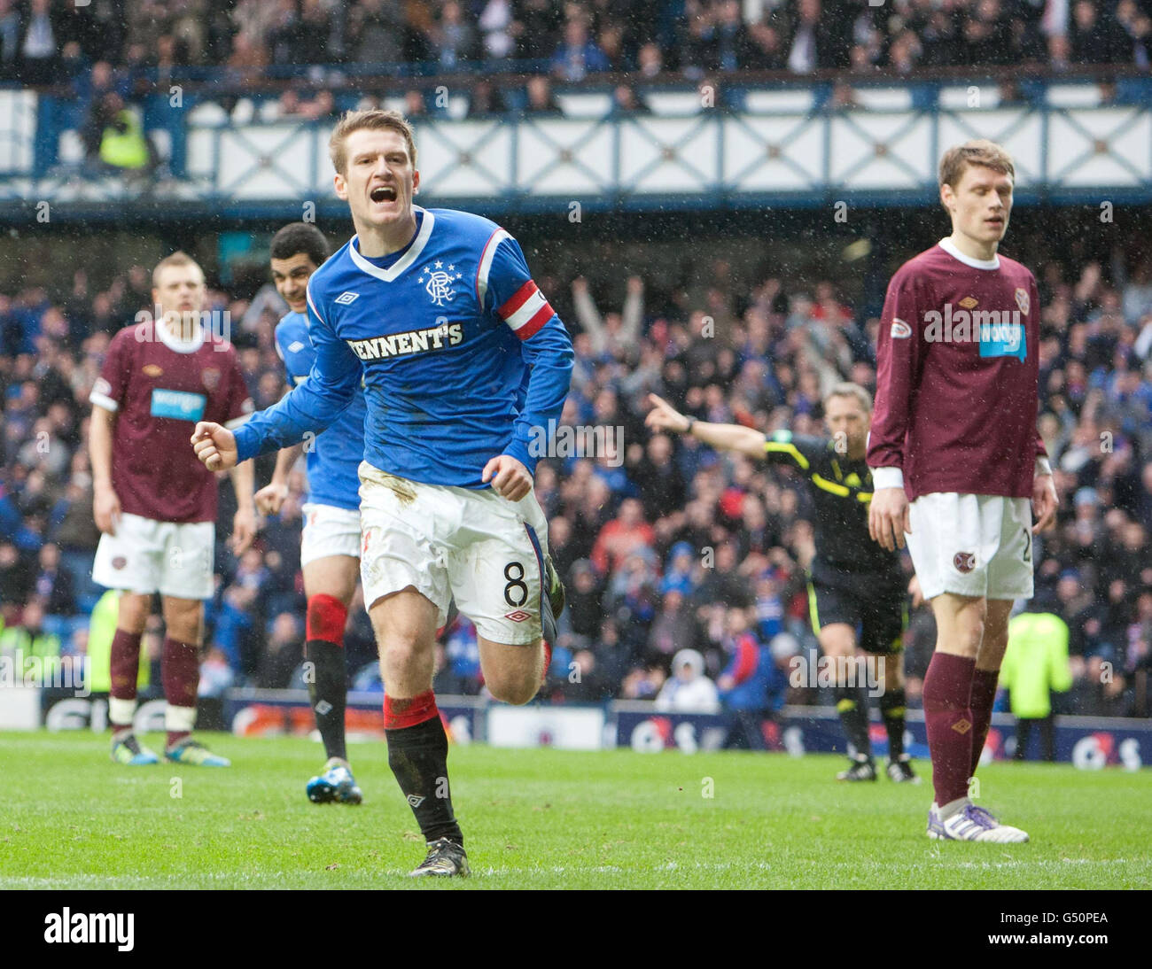Rangers' Steven Davis celebrates scoring during the Clydesdale Bank ...