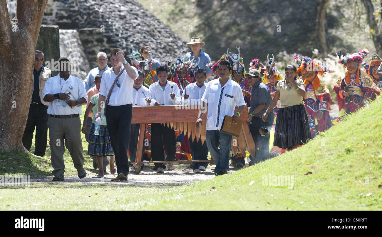 Prince Harry visits the Mayan temple at Xunantunich , Belize, on the ...