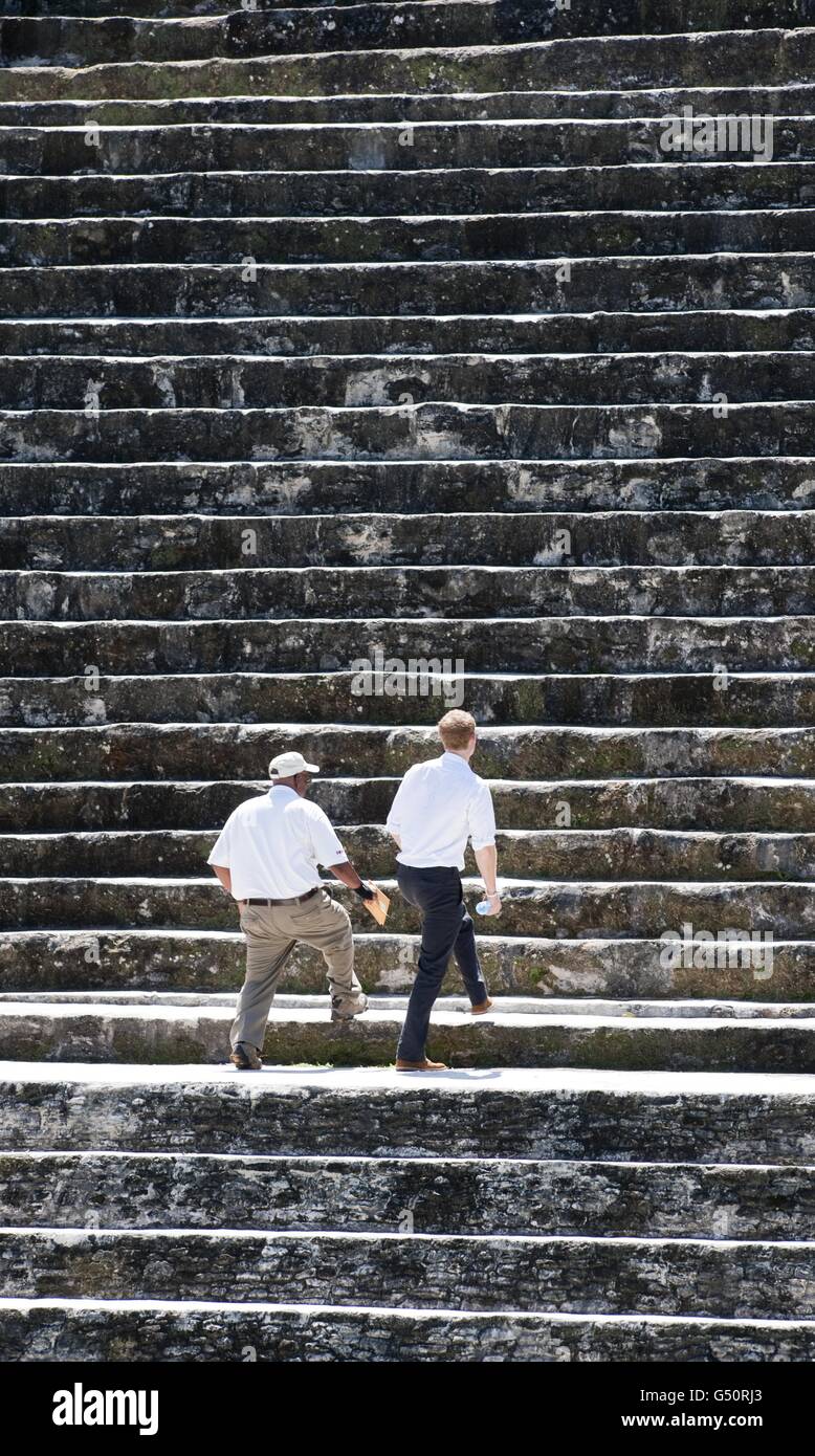 Prince Harry (right) visits the Mayan temple at Xunantunich , Belize ...