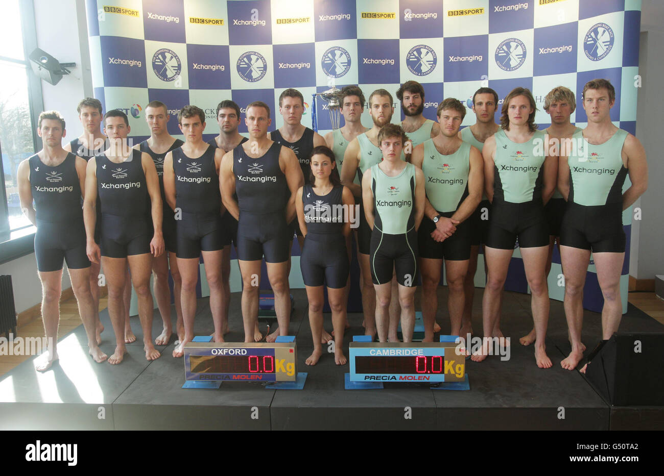 The Oxford crew (left to right dark blue shirts) Alex Woods, Roel Haen ...