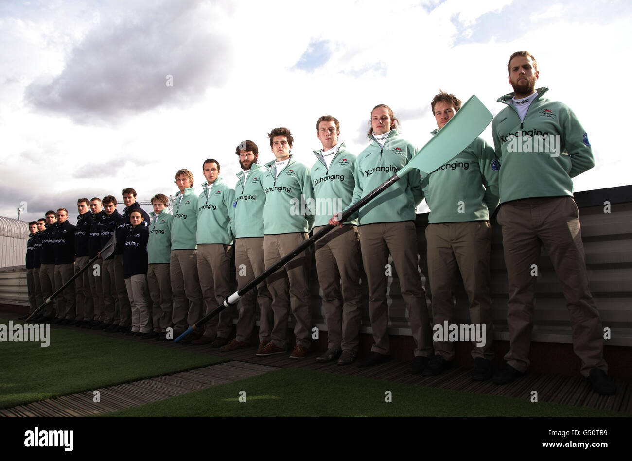 The Oxford crew (left to right dark blue shirts) Alex Woods, Will Zeng ...