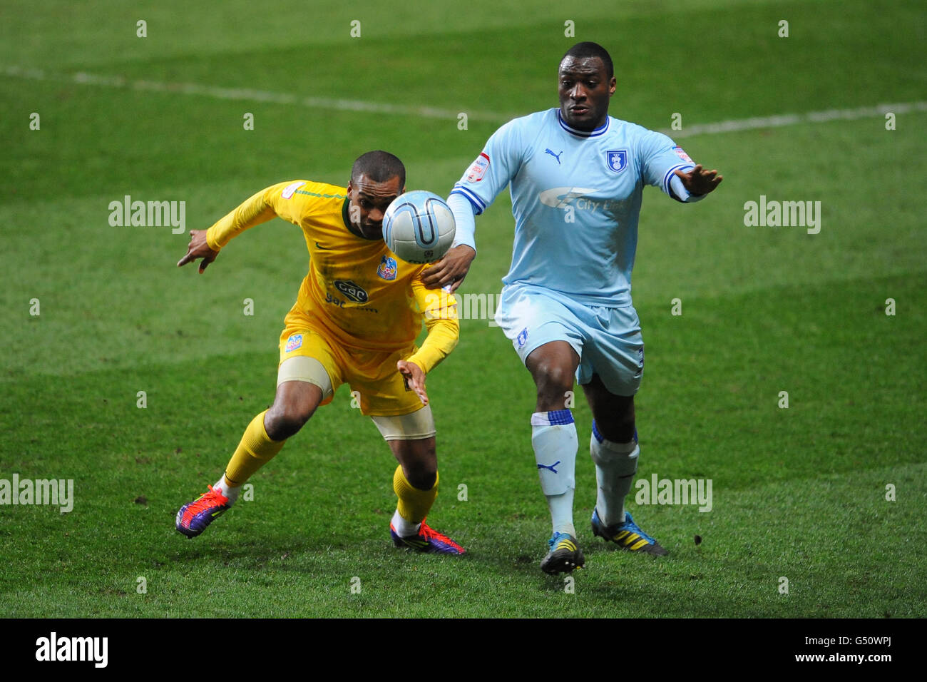 Crystal Palace's Jermaine Easter (left) and Coventry City's Nathan ...
