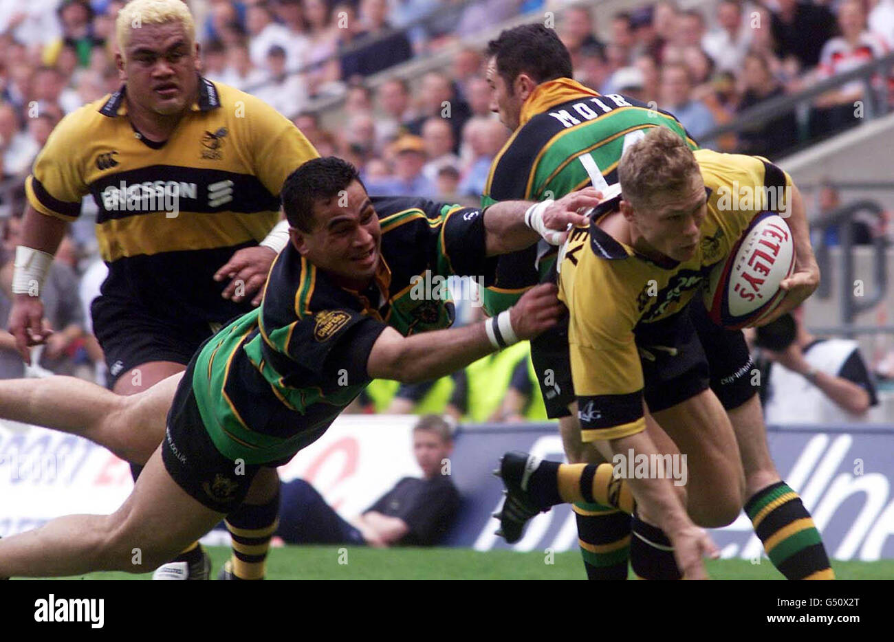 London Wasps' Josh Lawsey scores a try during the Tetley's Bitter Cup ...