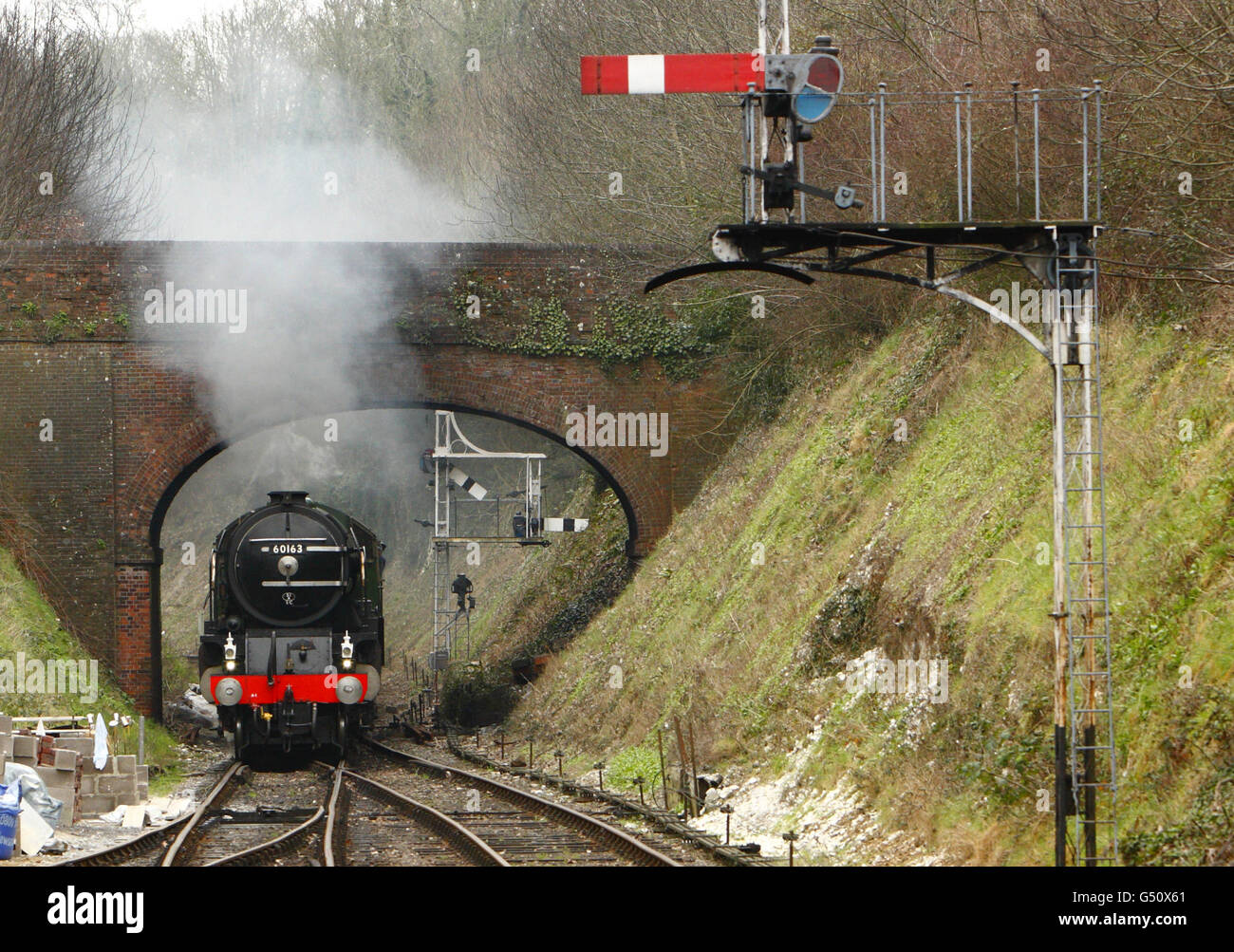 An A1 class steam locomotive pulls into Alresford Station at the end of ...