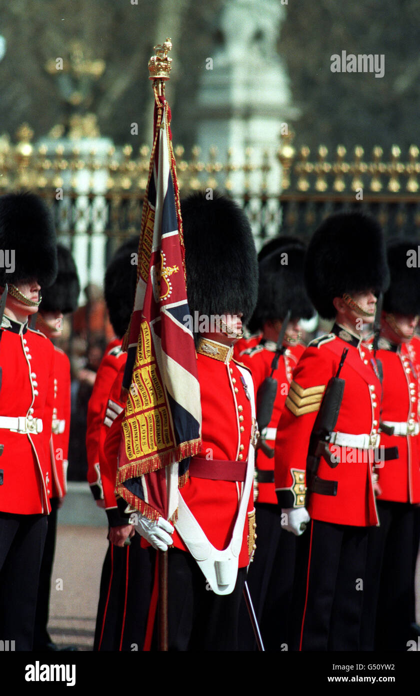 CHANGING THE GUARD: The colour of the Scots Guards, emblazoned with ...