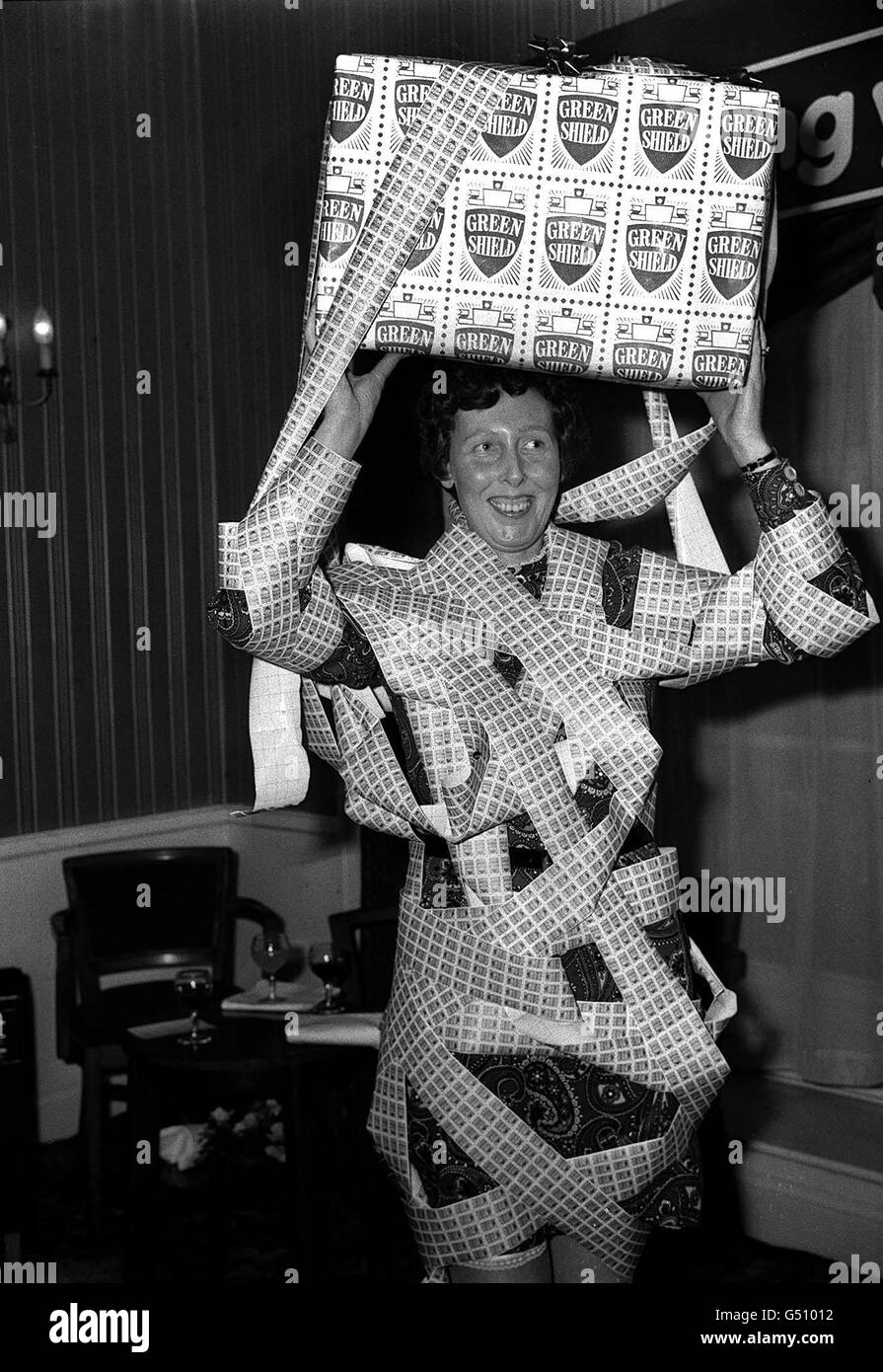 All wrapped up in trading stamps (Green Shield Stamps) is Mrs Mary ...