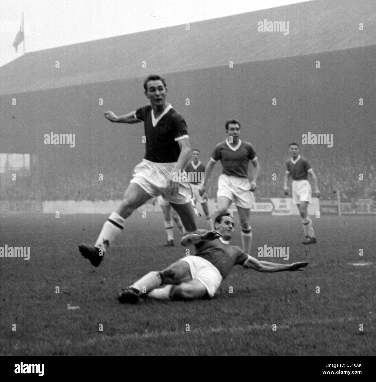 Middlesbrough centre-forward Brian Clough shoots for goal over the ...