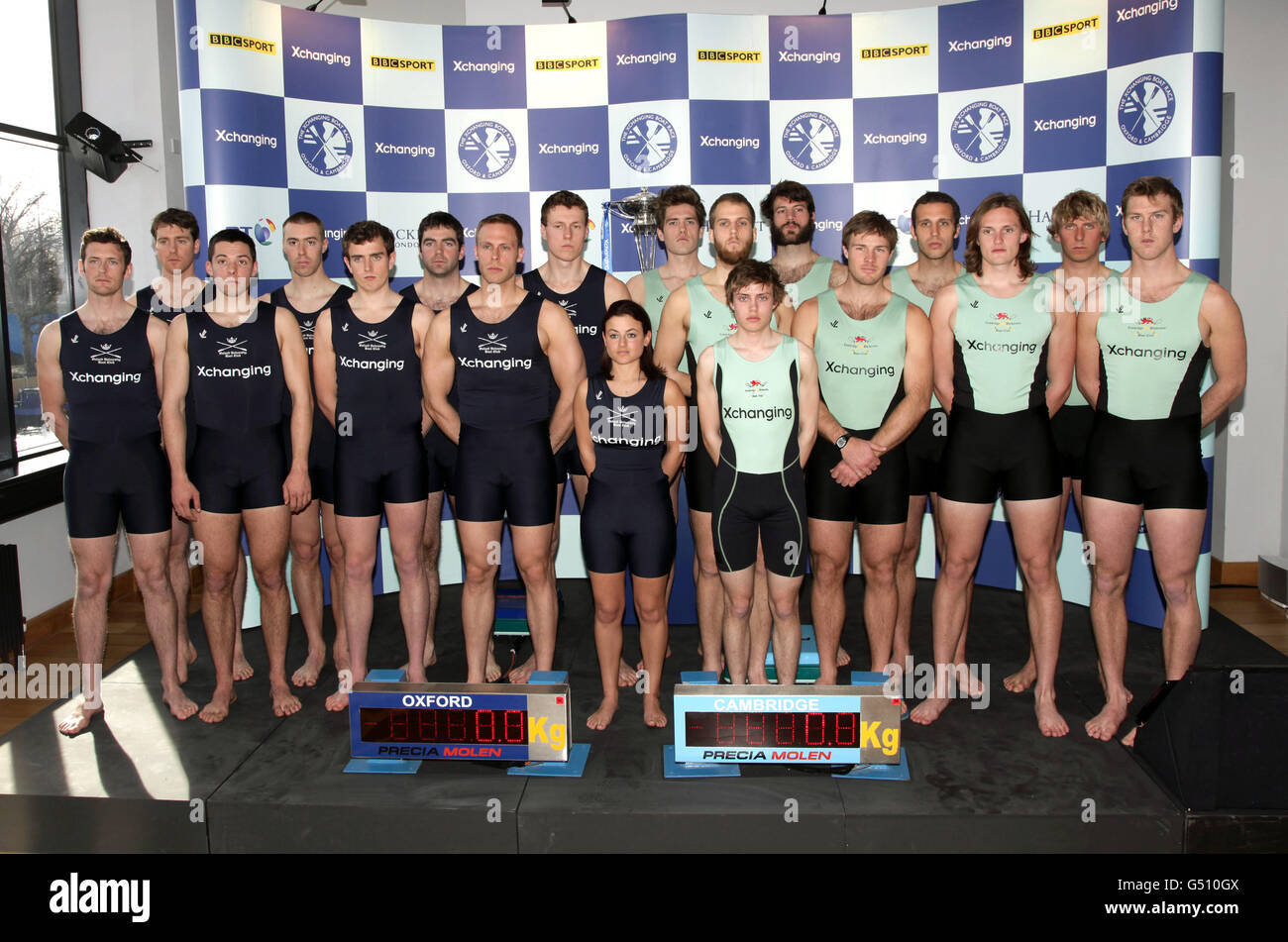 The Oxford crew (left to right dark blue shirts) Alex Woods, Roel Haen ...