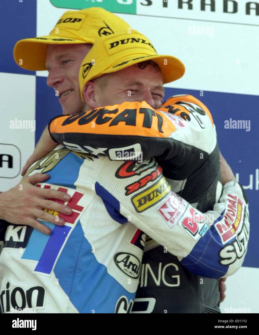 Great Britain's Neil Hodgson (right) celebrates with second placed ...