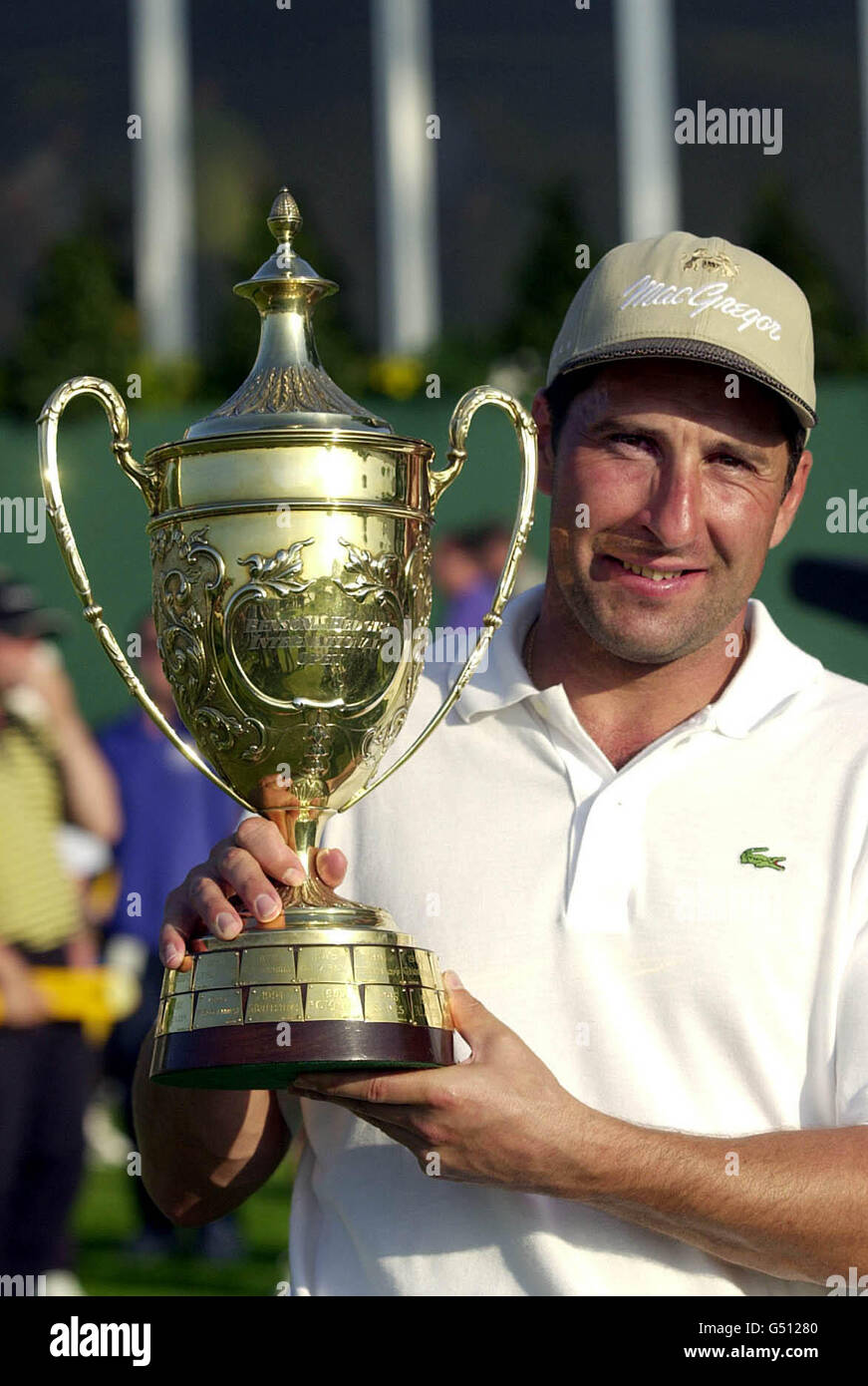 Olazabal Trophy. Golfer Jose Maria Olazabal holds the trophy after ...