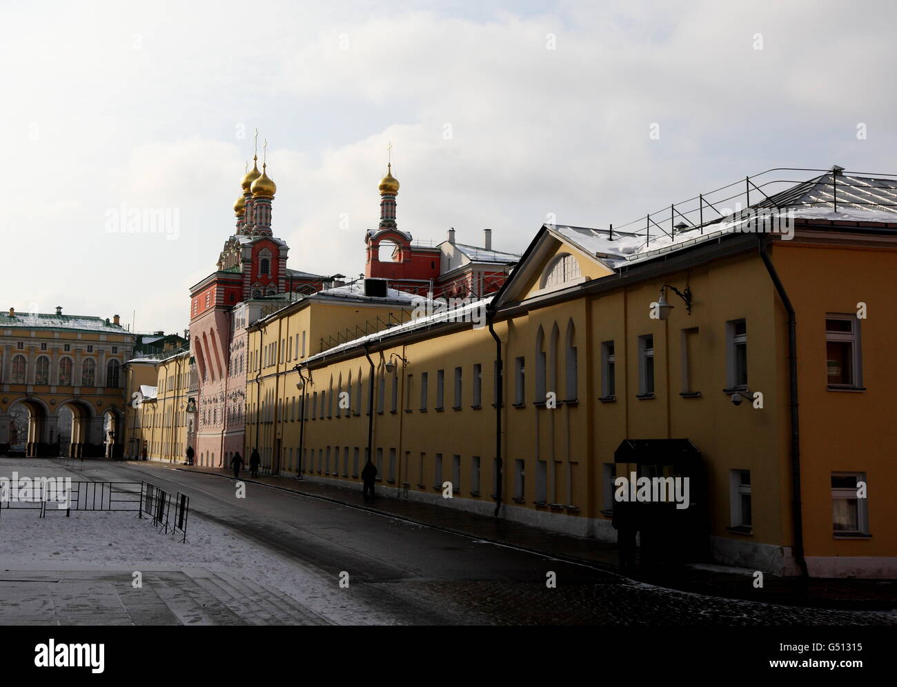 A General picture of The Poteshny Palace (L with gold spires) at the ...
