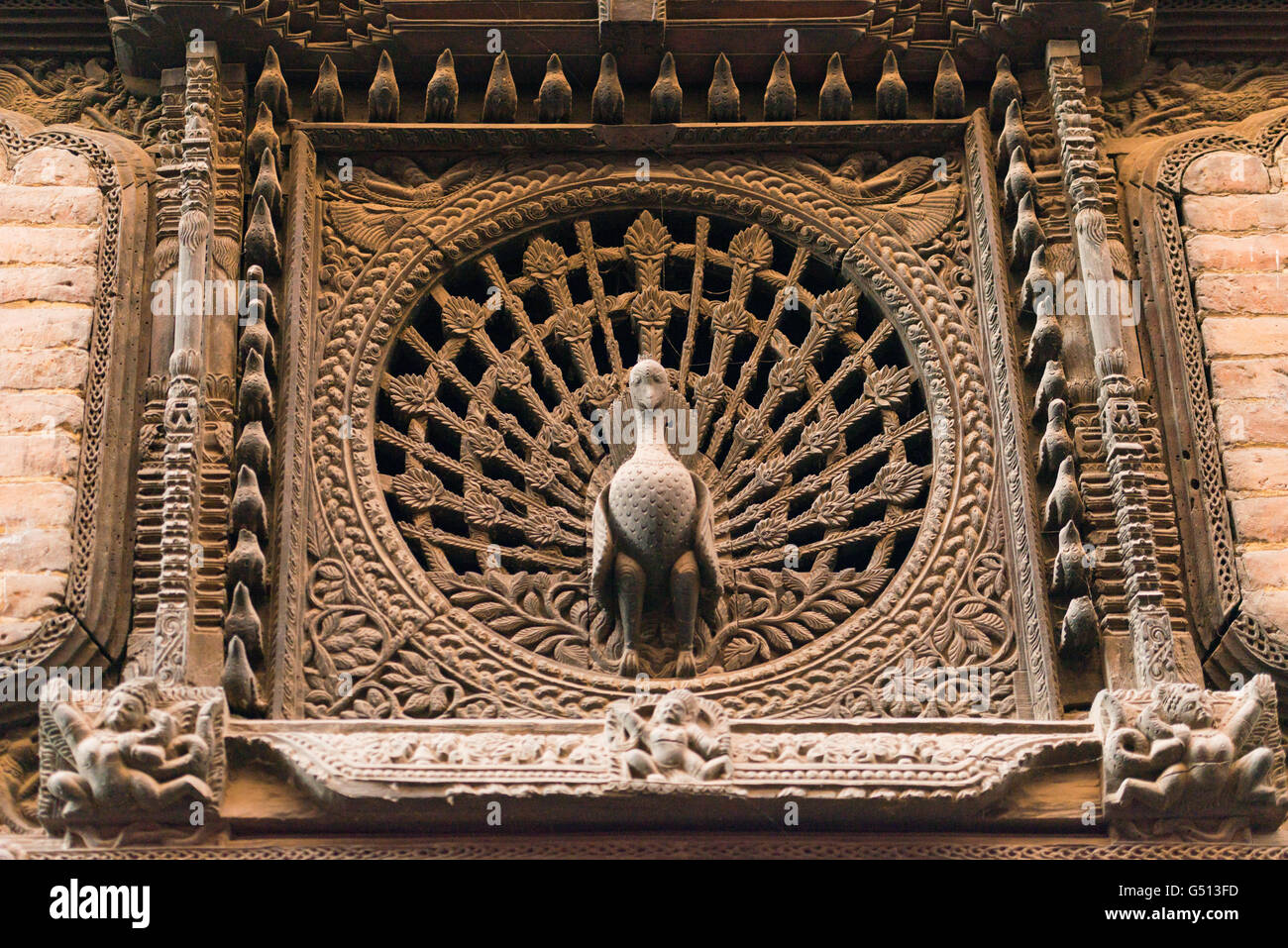 Nepal, Central Region, Bhaktapur, Old Peacock Window in Bhaktapur Stock ...