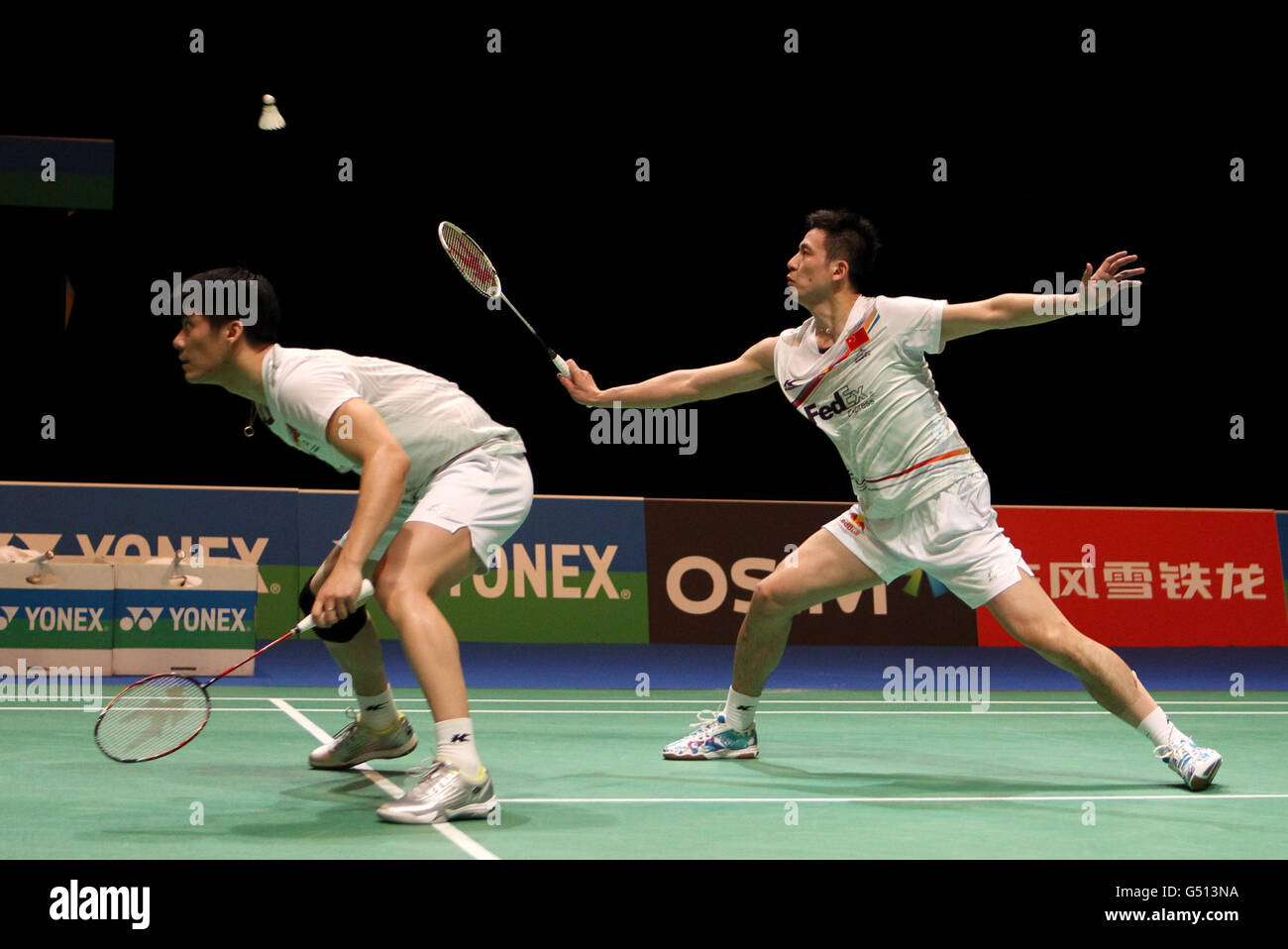 China's Cai Yun and Fu Haifeng return during their match during the ...