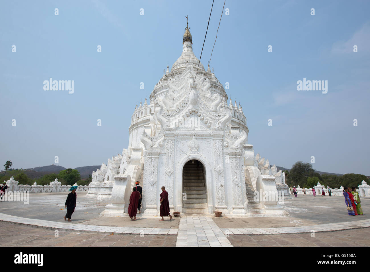 Monks at the Hsinbyume Pagoda, Mingun, Sagaing Region, Myanmar Stock ...