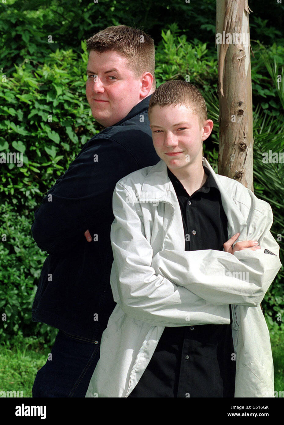 Actors Greg McLane (L) and Chris Beattie during a photocall for their ...