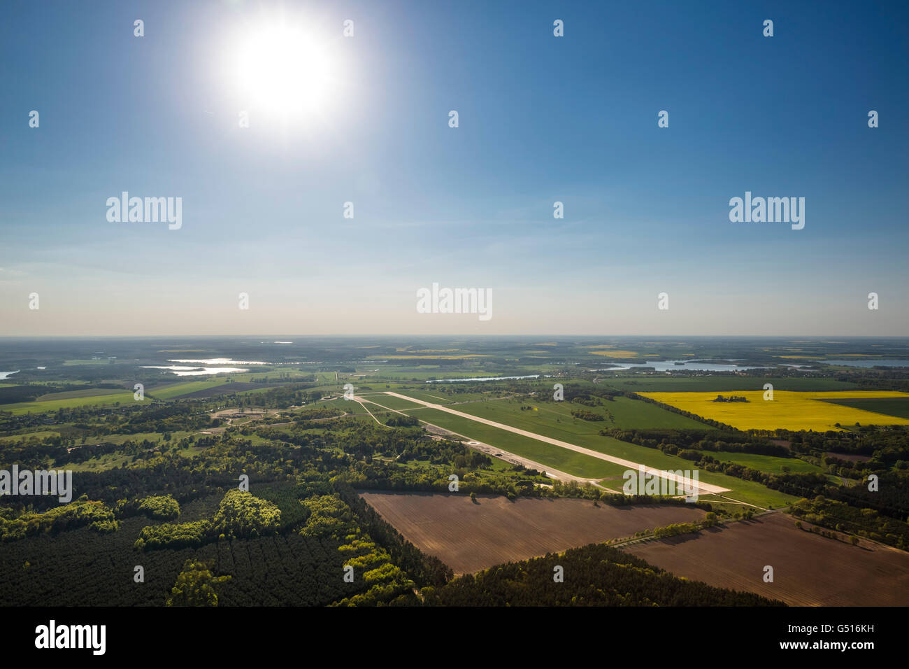 Aerial view, runway of the Müritz Airpark at Rechlin, former military ...