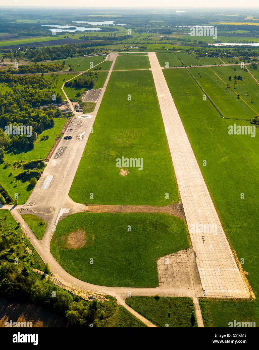 Aerial view, runway of the Müritz Airpark at Rechlin, former military ...