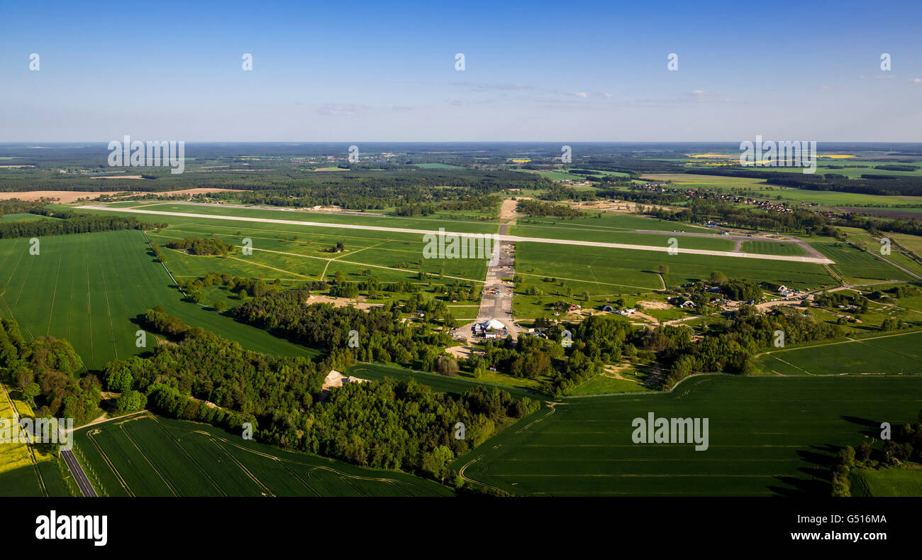 Aerial view, runway of the Müritz Airpark at Rechlin, former military ...