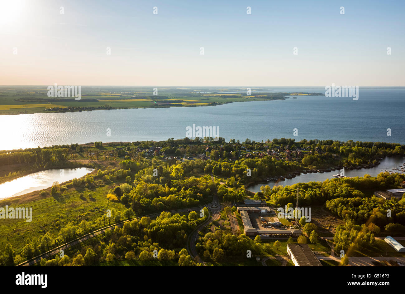 Aerial view, Rechlin with Marina and Claassee and Müritz, Rechlin ...