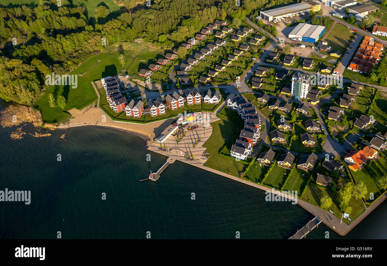 Aerial view, Rechlin with Marina and Claassee and Müritz, lake, Rechlin ...