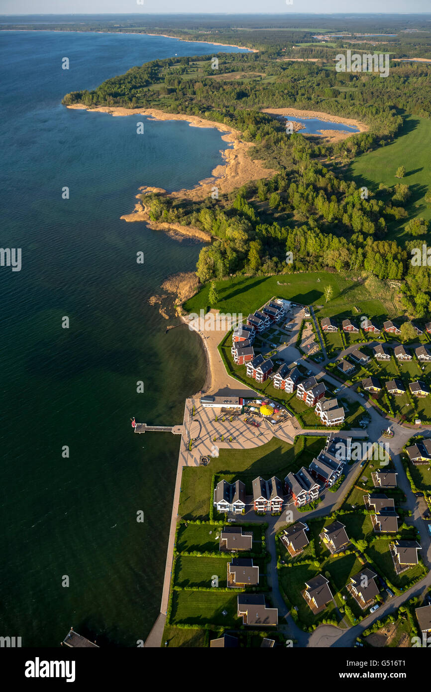 Aerial view, Rechlin with Marina and Claassee and Müritz, lake, Rechlin ...