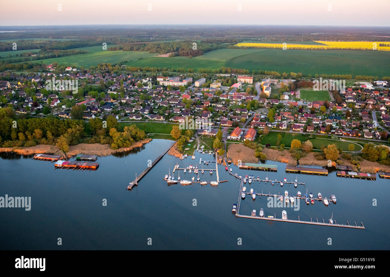 Aerial view, Rechlin seen from Kleine Müritz, Rechlin, Mecklenburg Lake ...