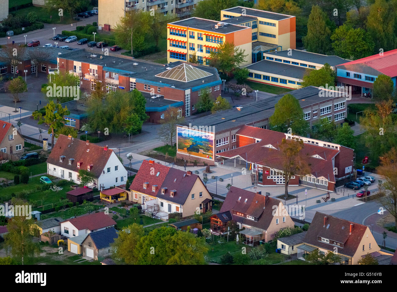 Aerial view, Rechlin seen from Kleine Müritz, Rechlin, Mecklenburg Lake ...