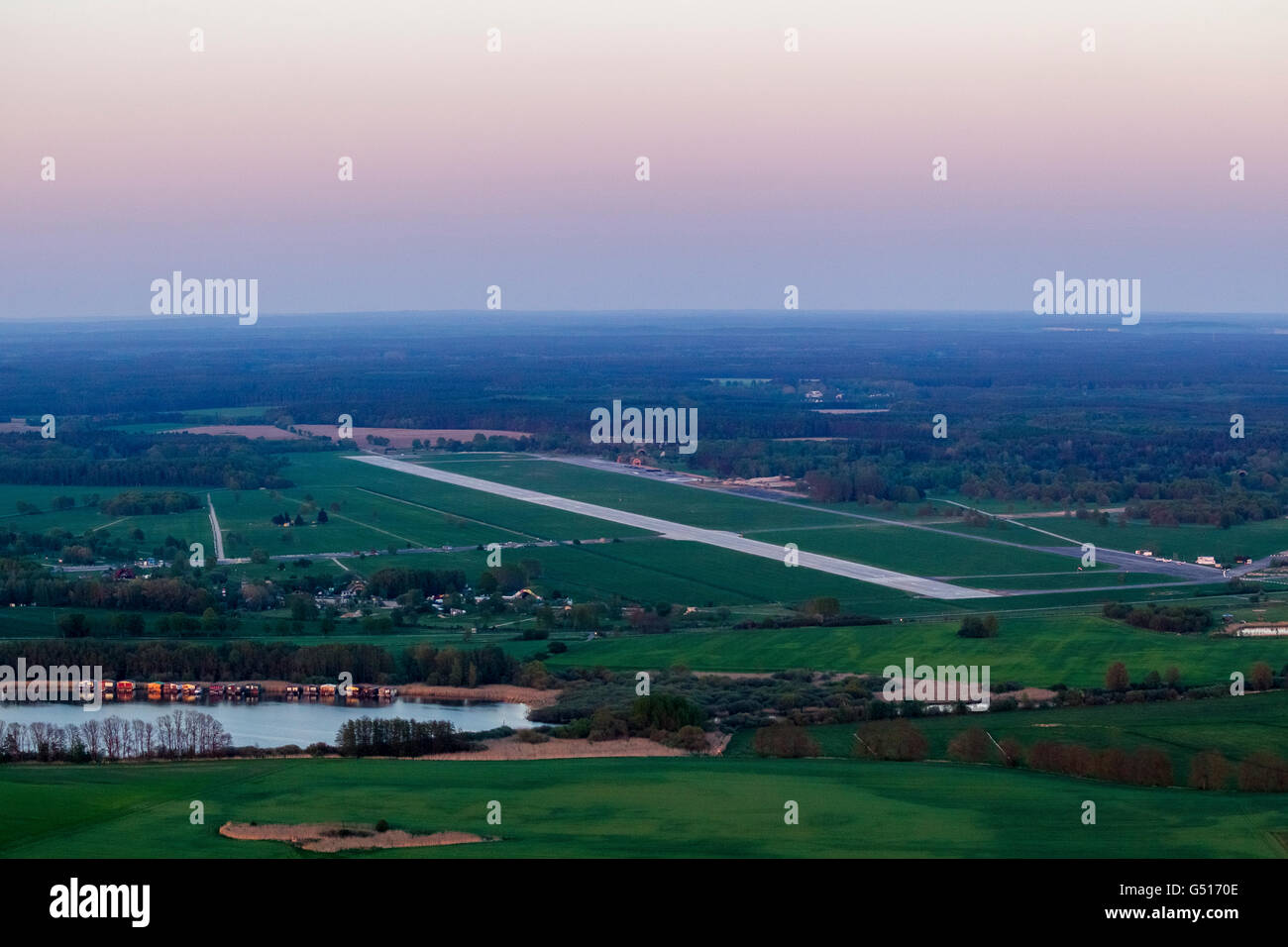 Aerial view, runway of the Müritz Airpark at Rechlin, former military ...