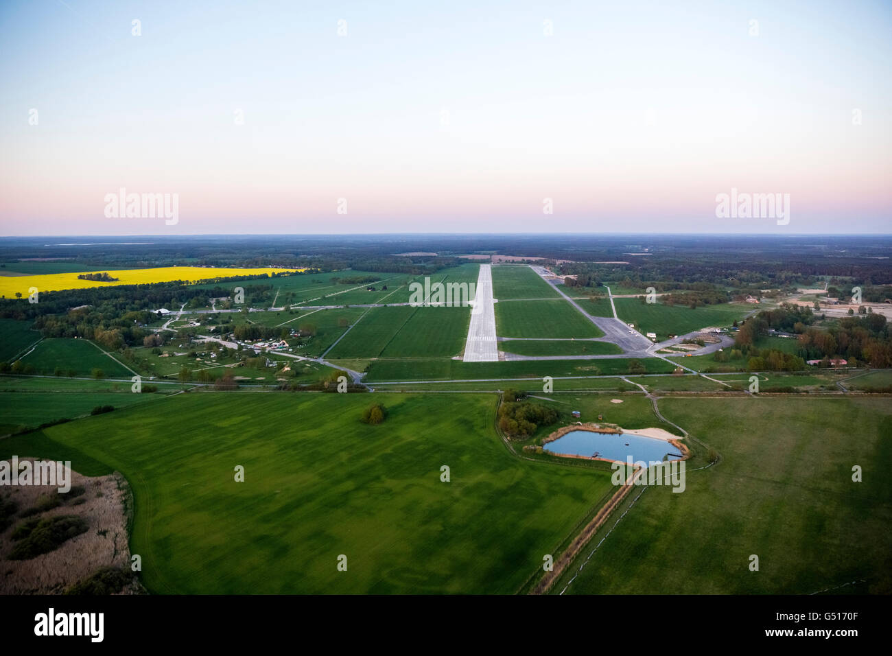 Aerial view, runway of the Müritz Airpark at Rechlin, former military ...