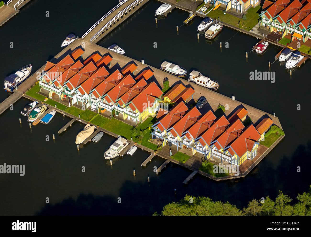 Aerial view, Marina Holiday House port village of Rheinsberg, Harbor ...