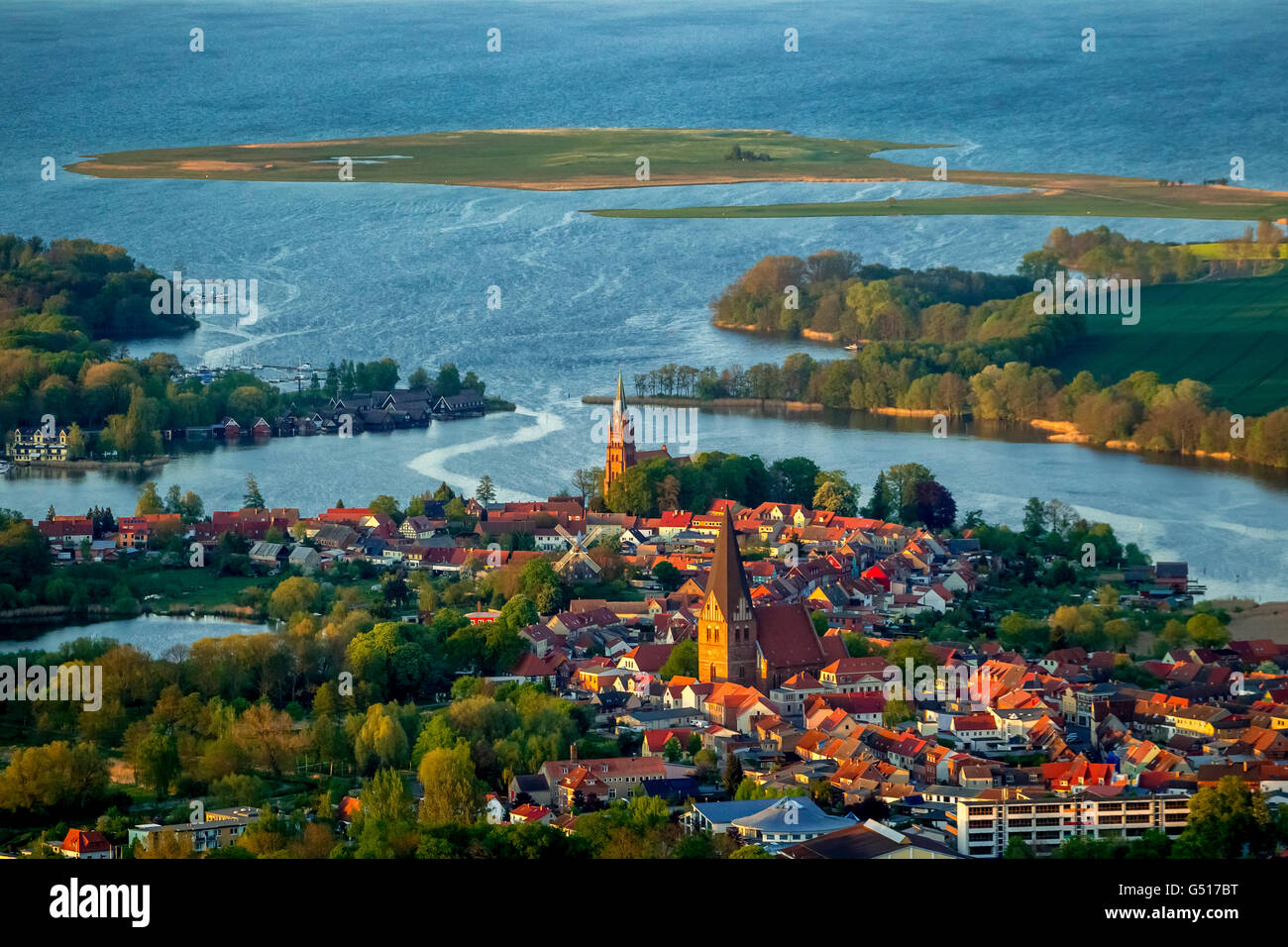 Aerial view, Robel with front St.Nikolai church and behind St. Mary's ...