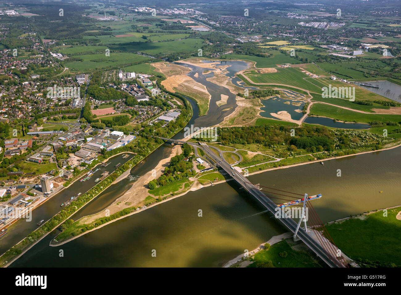 Aerial view, reconstruction of Lippe mouth by Lippeverband, Lippe River ...