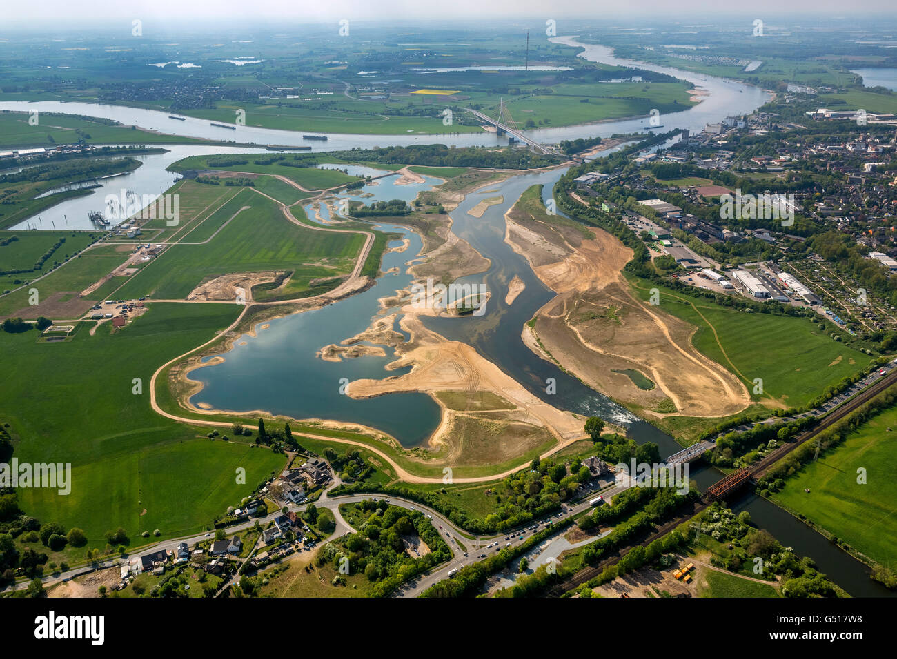 Aerial view, reconstruction of Lippe mouth by Lippeverband, Lippe River ...