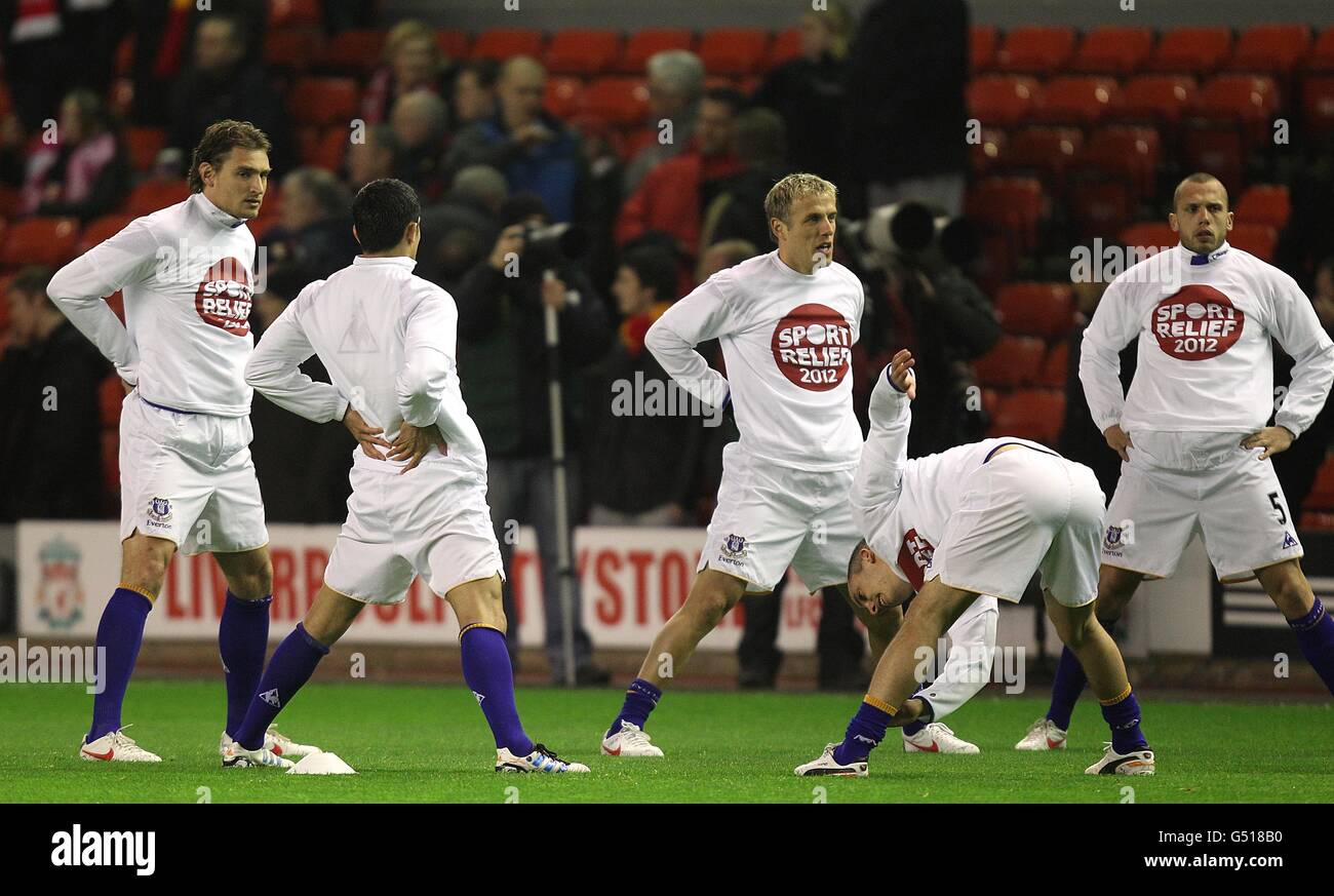 (left to right) Everton's Nikica Jelavic, Denis Stracqualursi, Phil ...