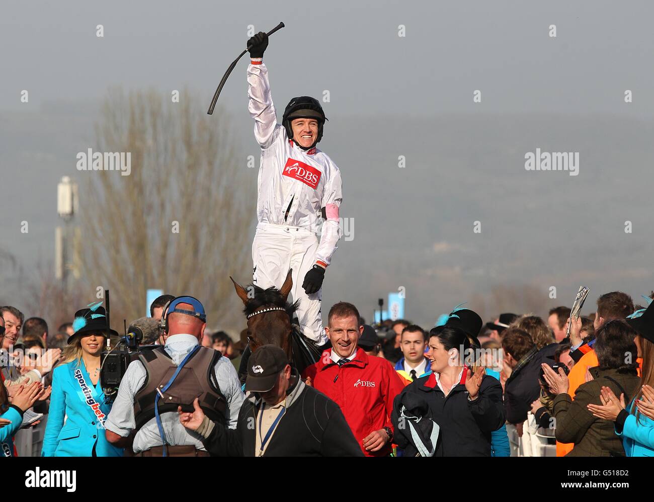 Barry Geraghty celebrates winning the sportingbet.com Queen Mother ...