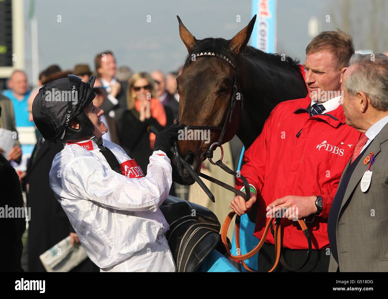 Jockey Barry Geraghty with Finian's Rainbow after winning the ...