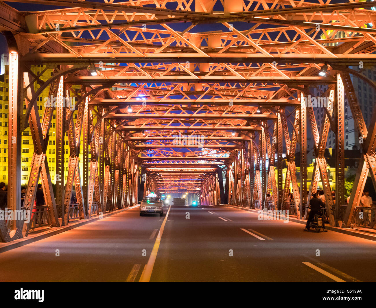 China, Shanghai, view along the Waibaidu Bridge in Pudong Stock Photo ...