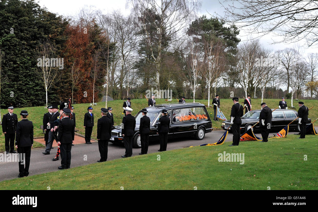 The coffin of Pc David Rathband arrives for his funeral at Stafford ...