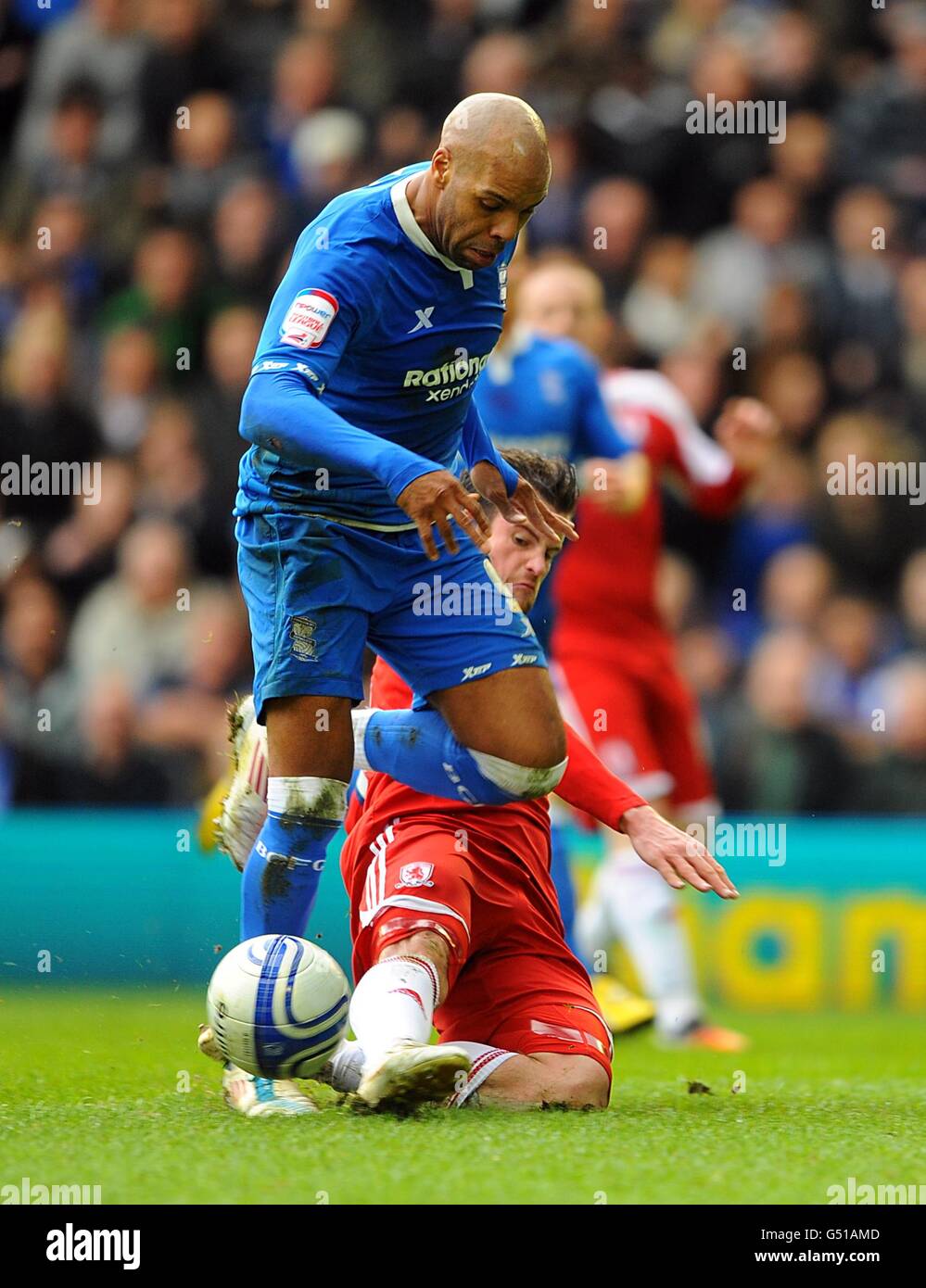 Birmingham City's Marlon King (left) and Middlesbrough's Matthew Bates ...