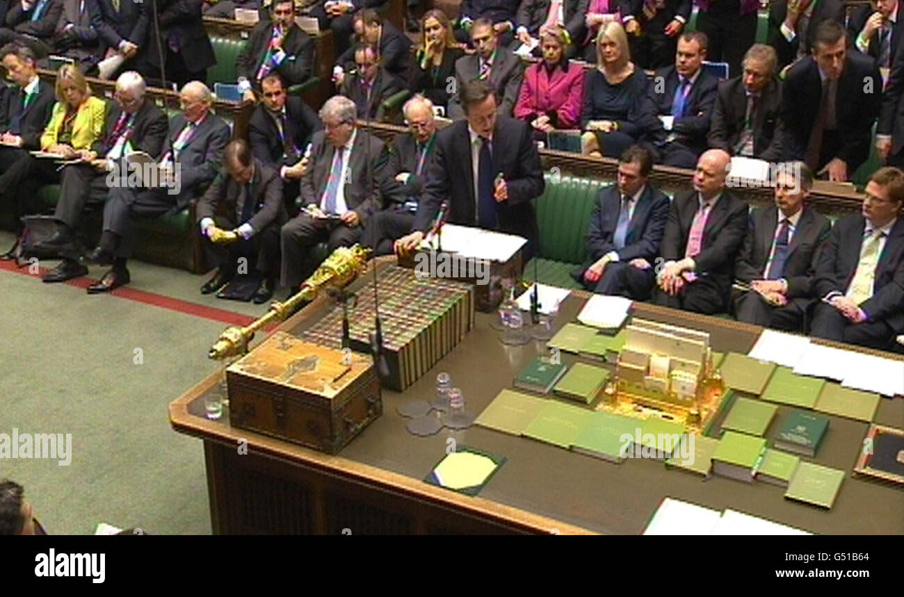 Prime Minister David Cameron speaks during Prime Minister's Questions ...