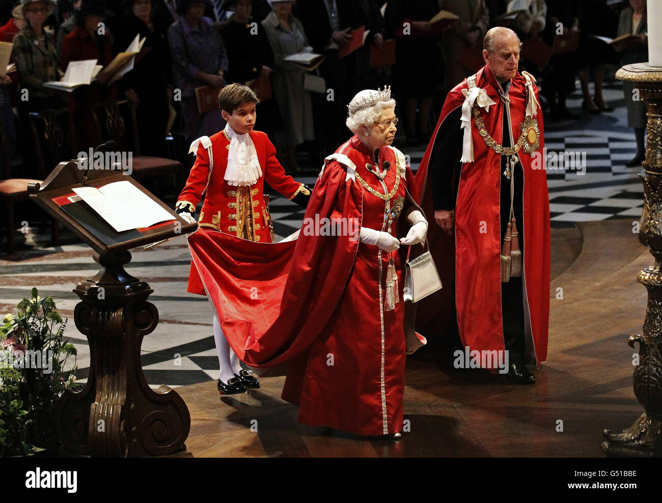 Queen Elizabeth II and the Duke of Edinburgh attending a service for ...